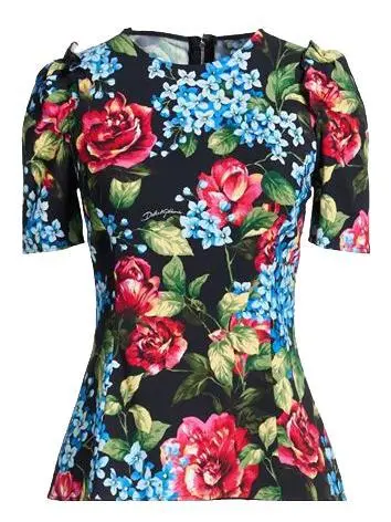 Dolce & Gabbana Floral Print Viscose Blend Top With Ruffles - Black