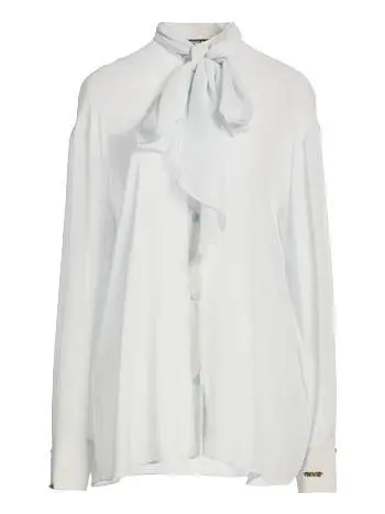 Versace Silk Georgette Shirt With Mandarin Collar And Appliqué Detail - Blue