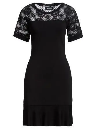 Moschino Lace Crewneck Short Sleeve Mini Dress - Black