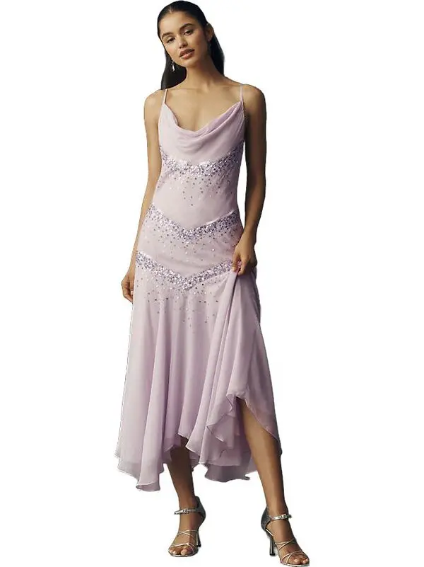 Bhldn Chiffon Sequin Midi Dress - Lilac Ice