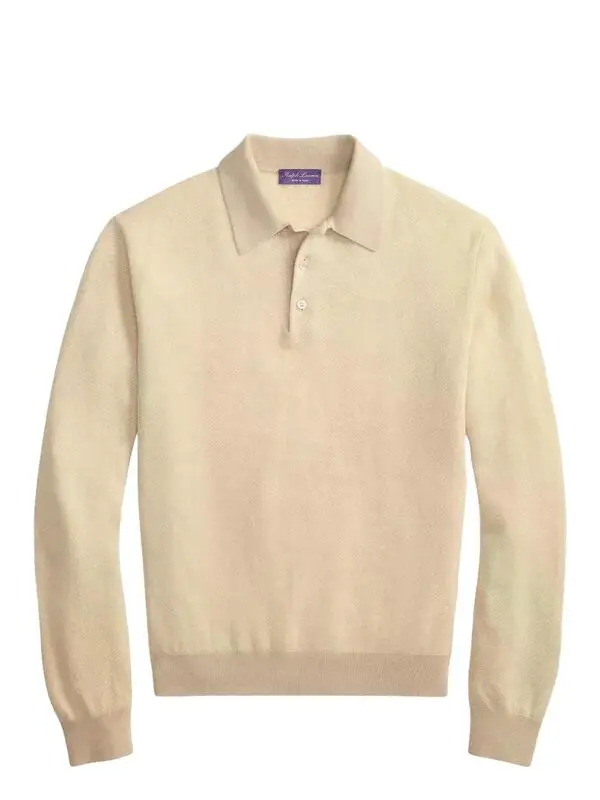 Ralph Lauren Purple Label Herringbone-jacquard Polo Sweater - Neutrals