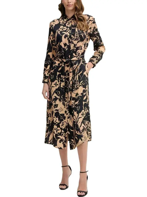 SIMONA CORSELLINI Floral Print Belted Midi Dress - Neutrals