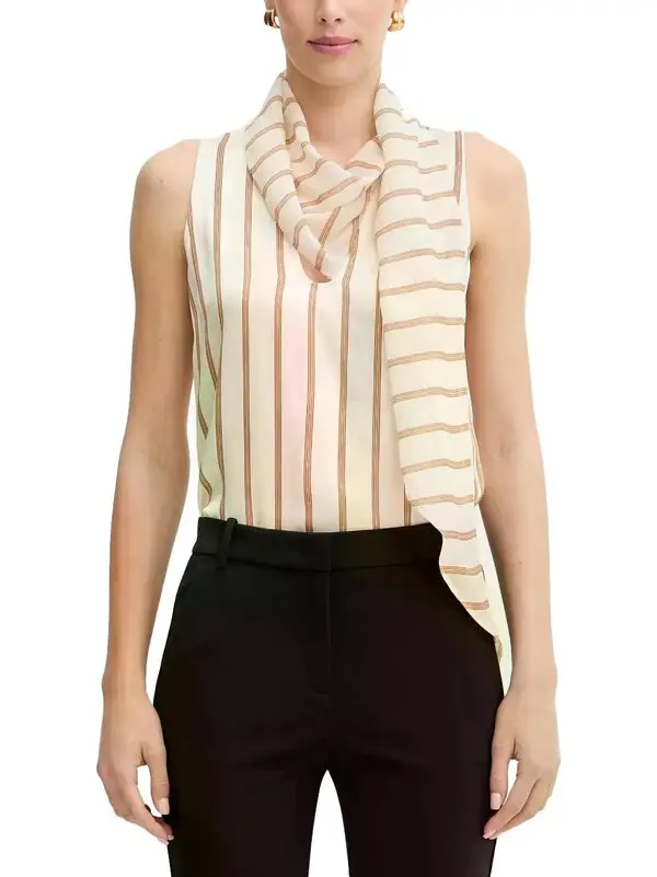 SIMONA CORSELLINI Striped Scarf Detail Blouse - Neutrals