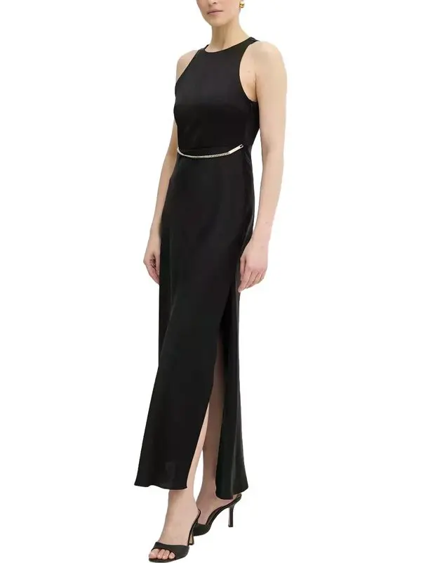 Armani Exchange Satin Maxi Dress With Chain-link Detail - Black