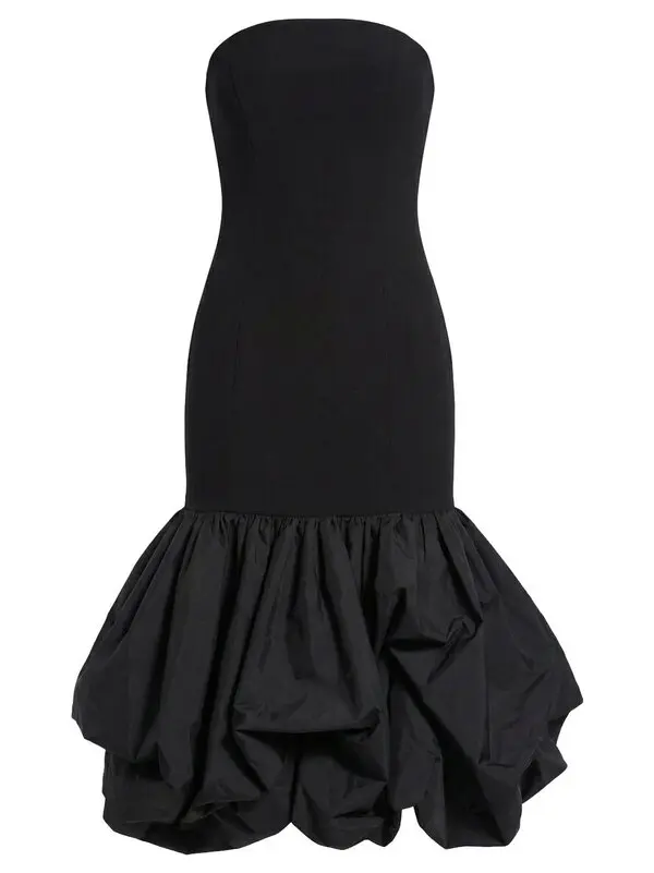 Mac Duggal Strapless Crepe Midi Dress With Bubble Hem - Black