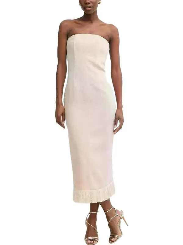 SIMONA CORSELLINI Strapless Fringed Hem Dress - Neutrals