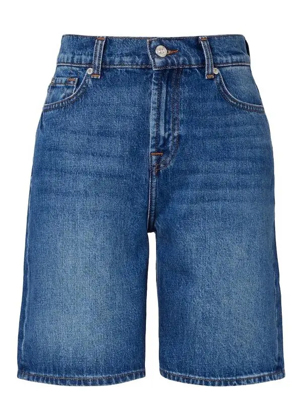 7 For All Mankind Lola Distressed Denim Bermuda Shorts - Blue