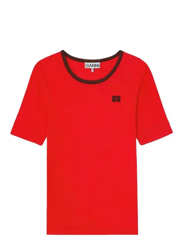 GANNI Logo Detail T-shirt - Red
