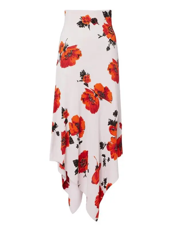 Alaïa Floral Asymmetric Midi Skirt - Red