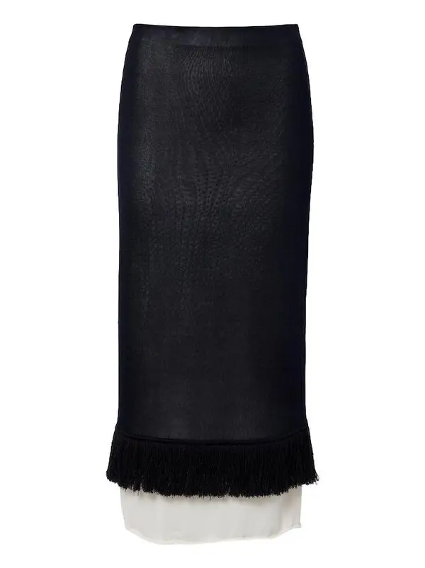 Bottega Veneta Knitted Silk Midi Skirt With Fringe Detail - Blue