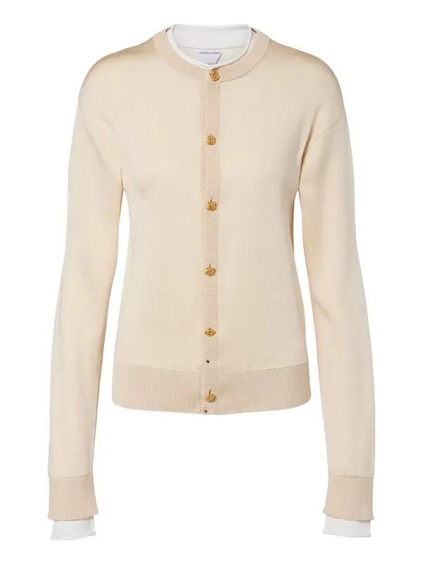 Bottega Veneta Nodo Quadro Layered Silk Cardigan - Beige