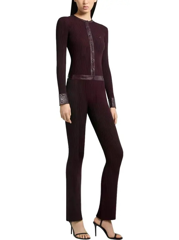 COURREGES Ribbed-knit Cardigan With Vinyl Trim - Red