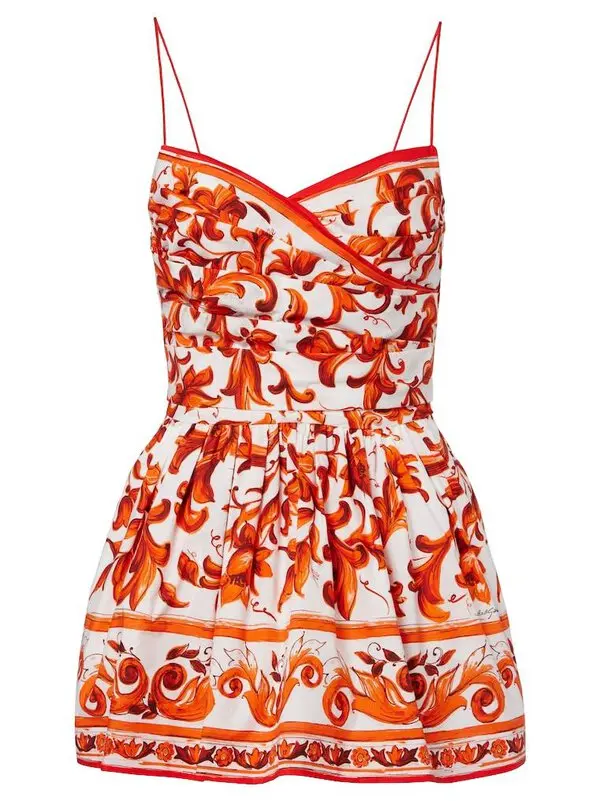 Dolce & Gabbana Majolica Print Cotton Poplin Mini Dress - Orange