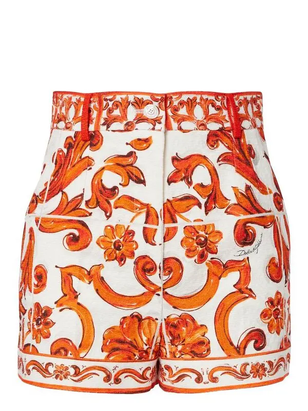 Dolce & Gabbana Majolica Print Cotton Blend Shorts - Red