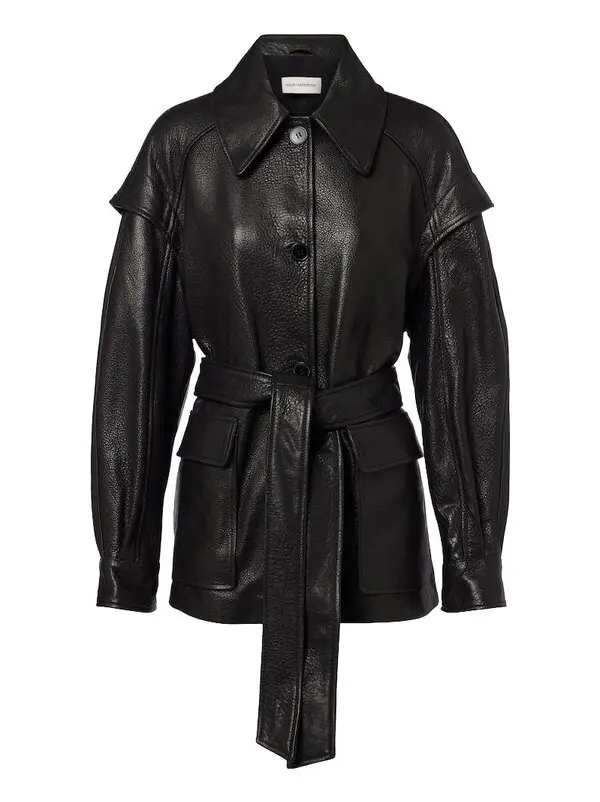 Nour Hammour Belted Leather Jacket - Black