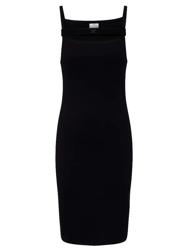 COURREGES Courrèges Ribbed-knit Cotton Midi Dress - Black