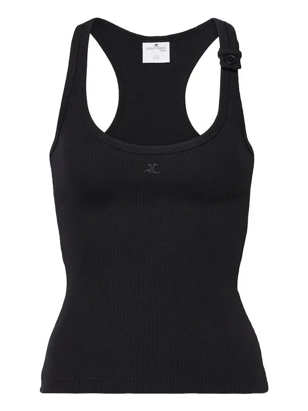 COURREGES Courrèges Ribbed-knit Cotton Tank Top - Black