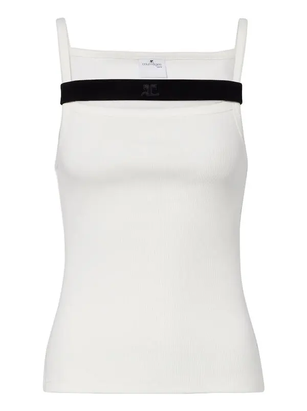 COURREGES Courrèges Ribbed-knit Cotton Tank Top - White