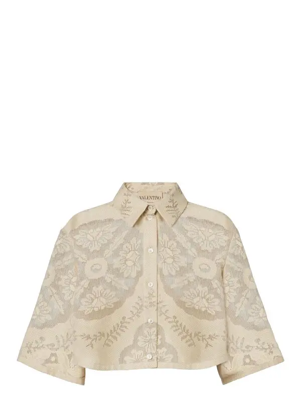 Valentino Garavani Cropped Cotton-blend Shirt - Beige