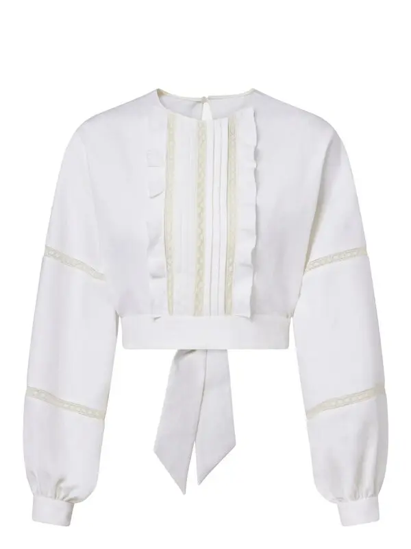 Valentino Garavani Lace-trimmed Open-back Linen Blouse - White