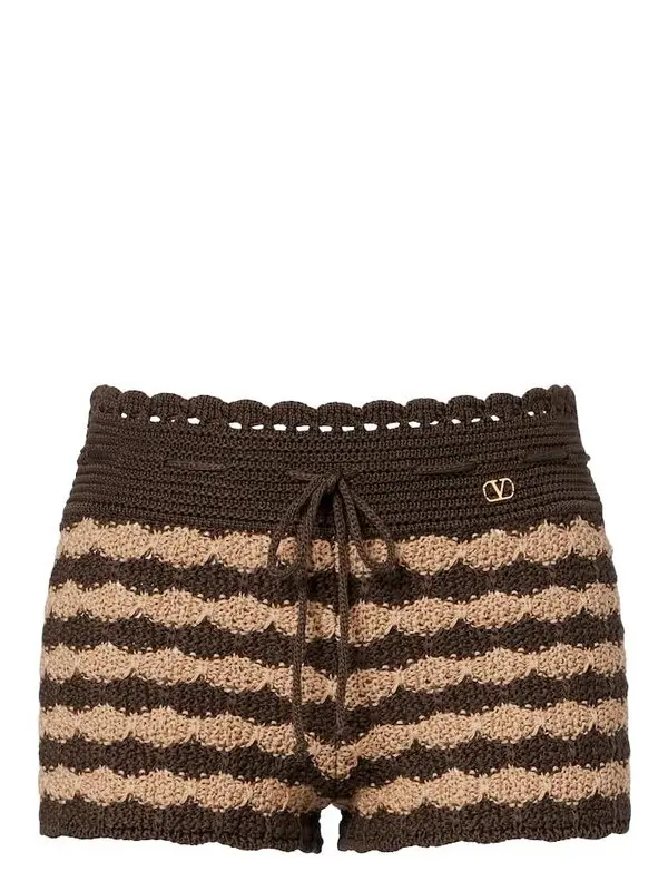 Valentino Garavani Striped Knitted Cotton Shorts - Beige
