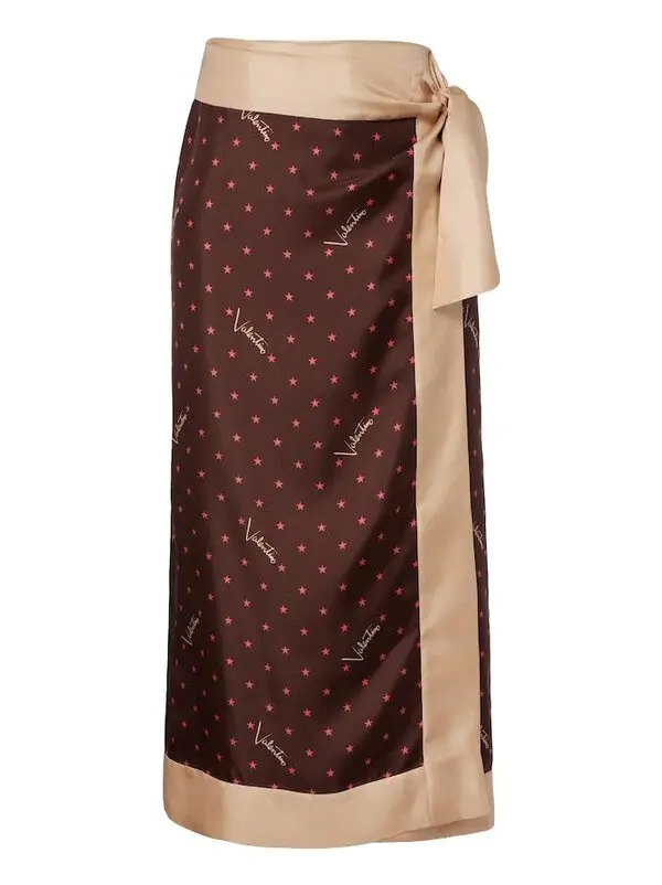 Valentino Garavani Printed Silk Twill Wrap Skirt - Brown