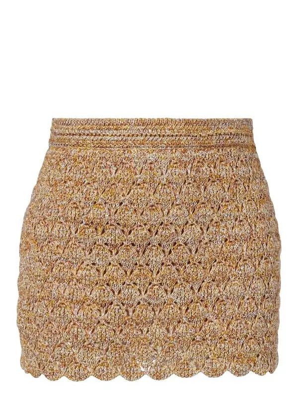Valentino Garavani Open-knit Linen-blend Lamé Miniskirt - Beige