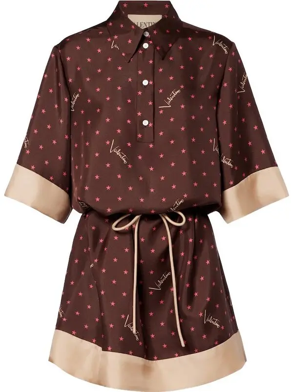 Valentino Garavani Printed Silk Shirt Dress - Brown