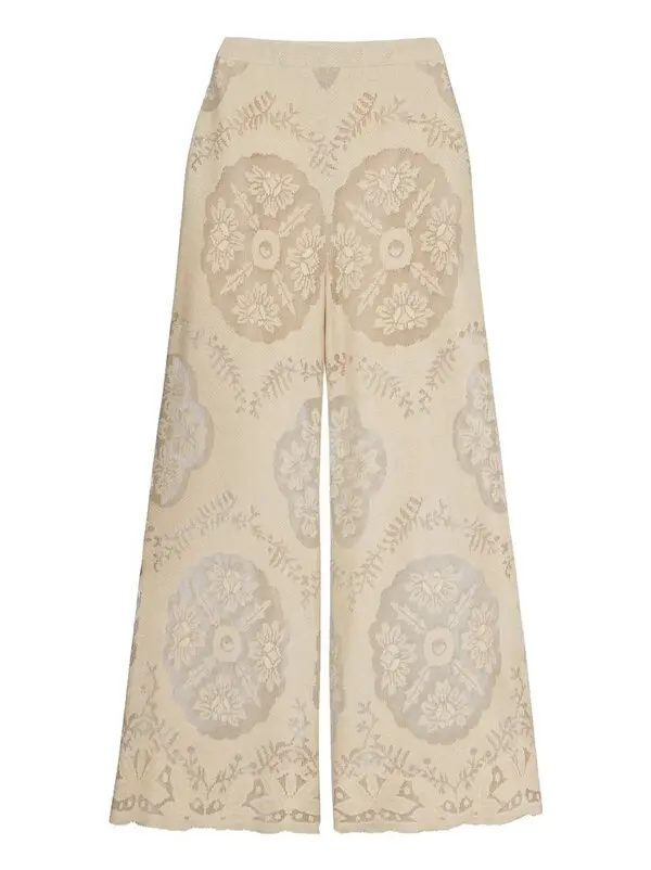 Valentino Garavani Embroidered Cotton-blend Wide-leg Pants - Beige