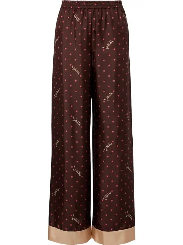 Valentino Garavani Printed Silk Twill Palazzo Pants - Brown