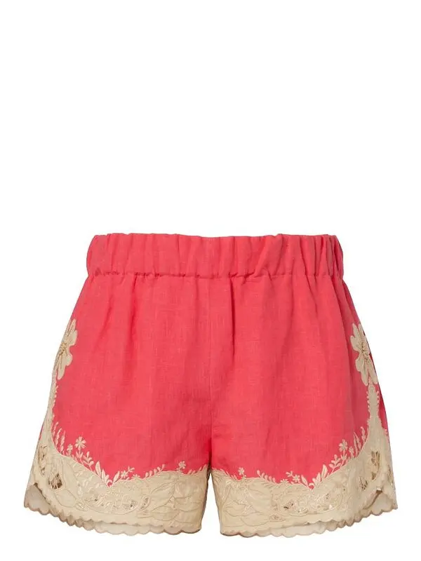 Valentino Garavani Embroidered Linen Shorts - Pink