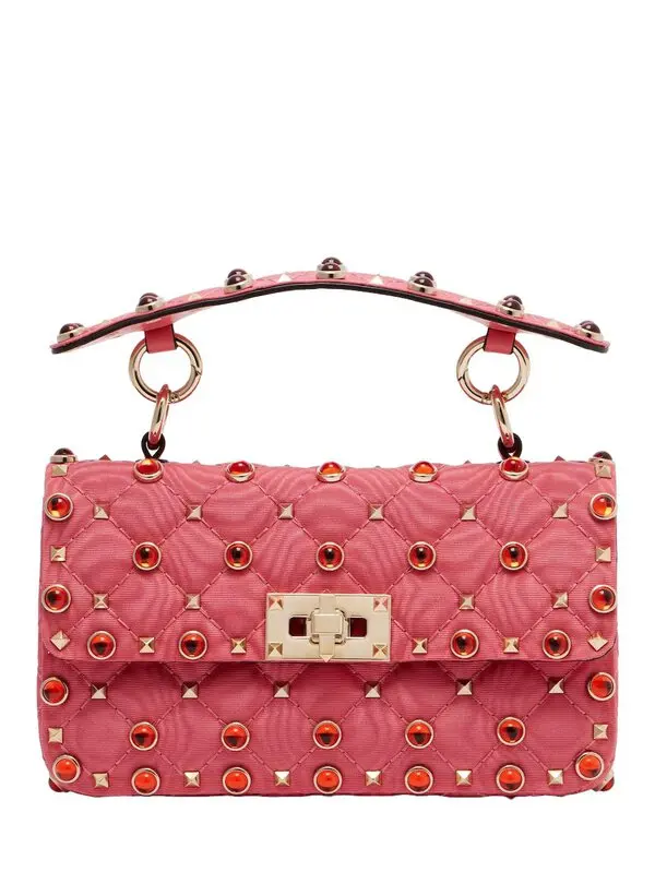 Valentino Garavani Rockstud Spike Small Moiré Top-handle Bag - Pink
