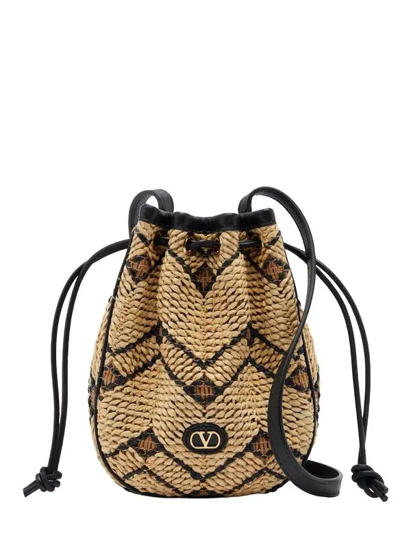 Valentino Garavani Vlogo Raffia Bucket Bag - Beige