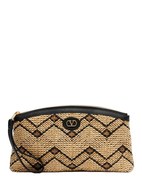 Valentino Garavani Vlogo Small Raffia Pouch - Beige