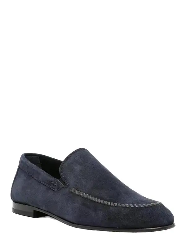 JOHN HARRISON Suede Loafers With Whipstitch Trim - Blue