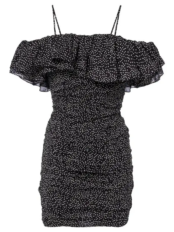 MARANT ETOILE Davilia Draped Polka Dot Mini Dress - Black