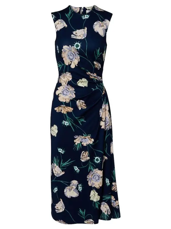 Erdem Draped Floral Jersey Midi Dress - Blue
