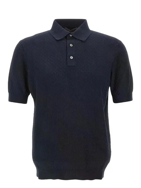 FILIPPO DE LAURENTIIS Checked-stitch Cotton Polo Shirt - Blue