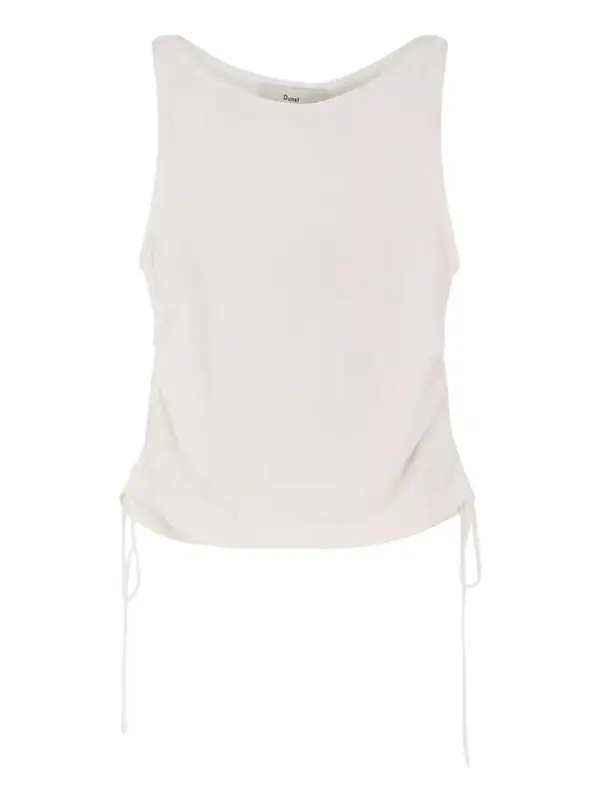 DUNST Ribbed Trim Sleeveless Top With Drawstring Detail - Neutrals