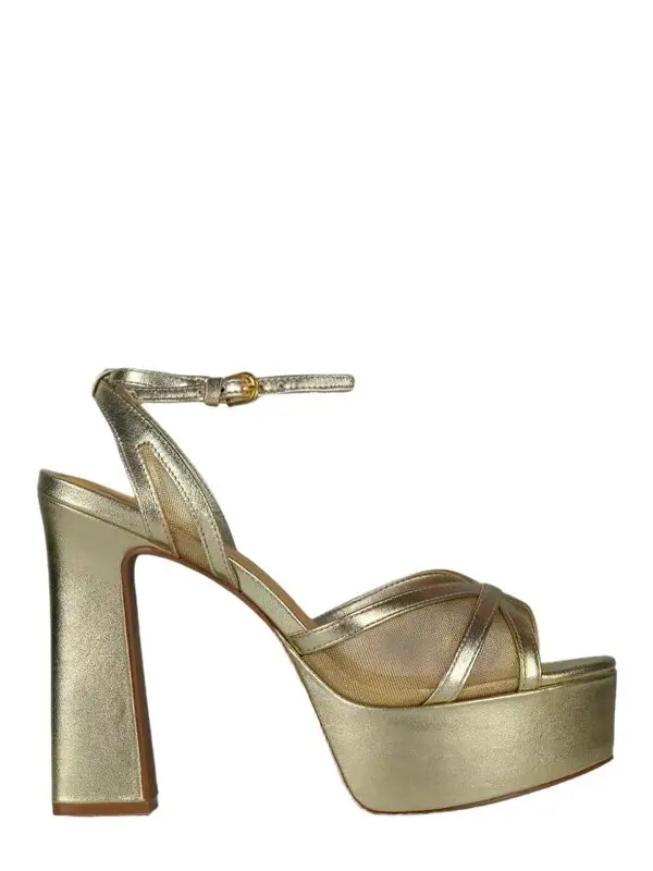 ANDREA CARRANO Metallic Effect Mesh Panel Sandals - Gold