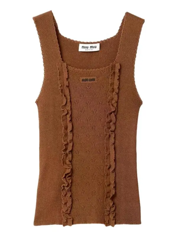 Miu Miu Cashmere And Silk Crochet Knit Top - Brown