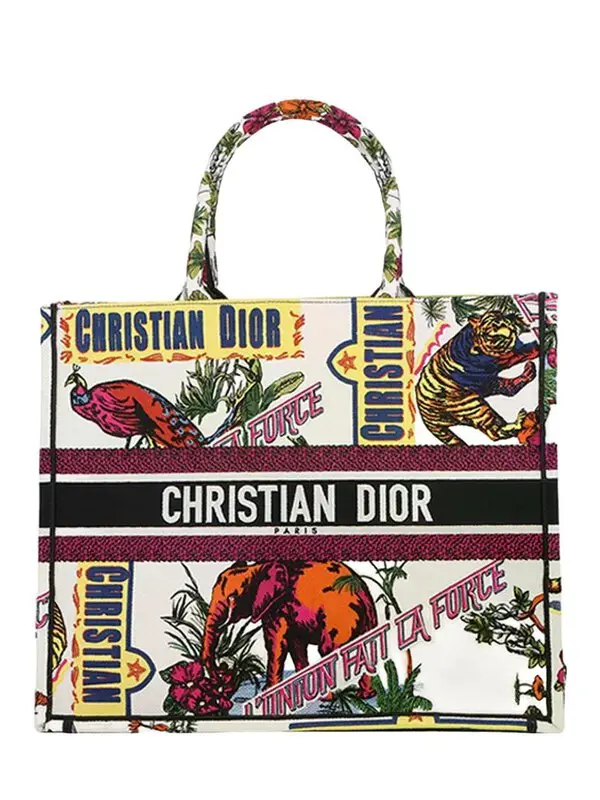 Dior Embroidered Canvas Indian Animals Book Tote Bag - Multicolour