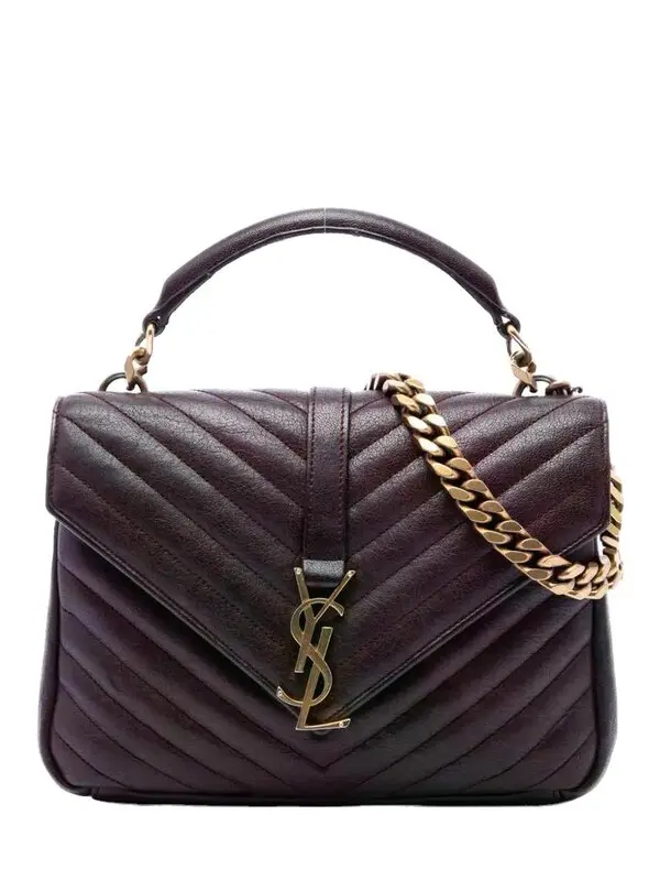 Saint Laurent Medium Chevron Sheepskin Monogram College Satchel - Red