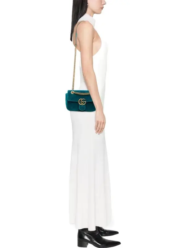 Gucci Small Gg Marmont Matelassé Velvet Shoulder Bag - Blue