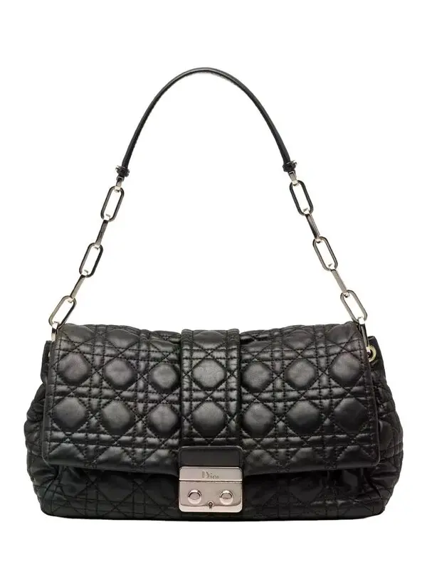 Dior 2010 Lambskin Cannage New Lock Shoulder Bag - Black