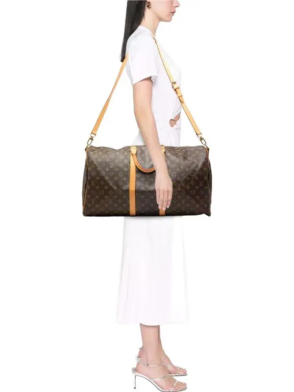 LOUIS VUITTON Monogram Keepall Bandouliere 55 Travel Bag - Brown