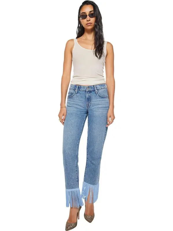 MOTHER Snacks! The Relish Fringe Ankle Jerky Jeans - Light Blue