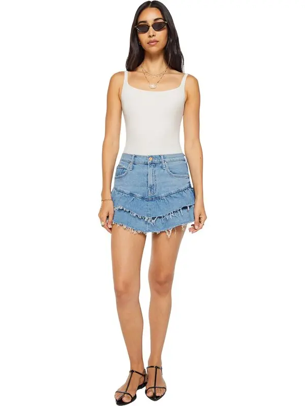 MOTHER The Ruffle My Feathers Mini Fray Skirt In Chaos Came Knocking - Light Blue