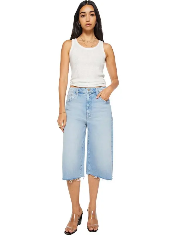 MOTHER The Whole Lot Zip Fray Fringe Benefits Jeans - Light Blue
