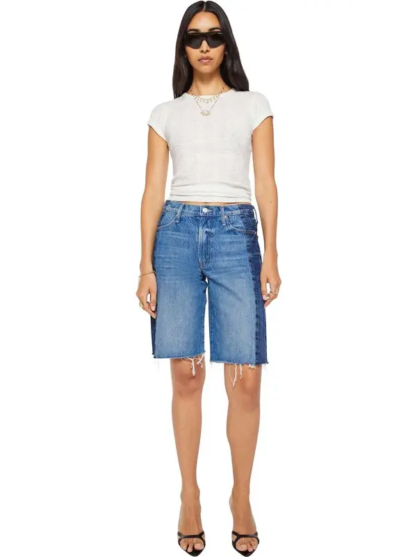 MOTHER Mid Rise Maven Bermuda Fray Jeans - Blue